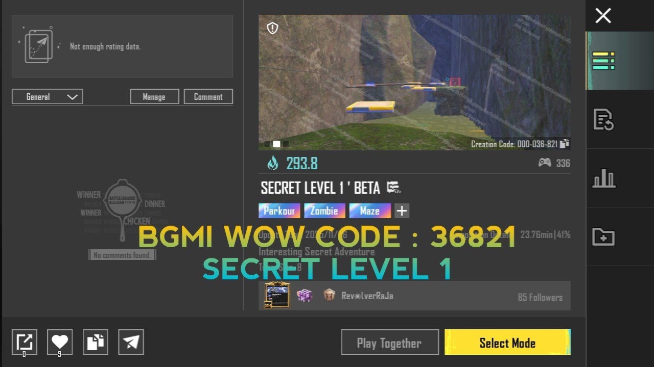 BGMI WOW CODE : 38309 SECRET LEVEL 1 - YouTube