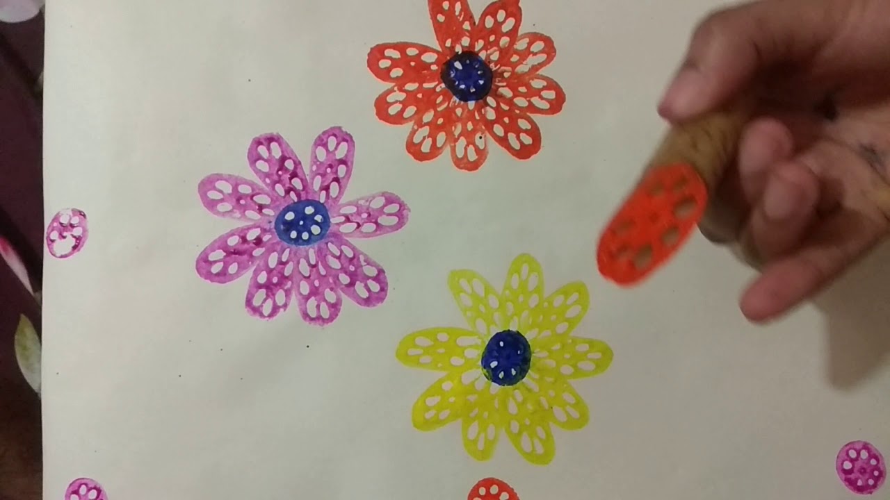 Lotus Root printing|drawing with lotus Root(kamal kakdi)|vegetable ...