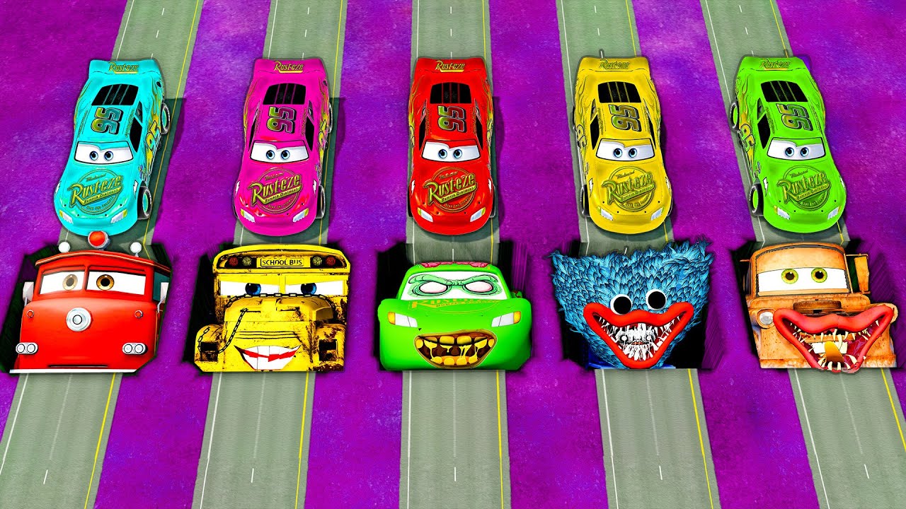 Mega Fritter & Zombie McQueen & Huggy Wuggy Pit Vs McQueen & Pixar cars ...