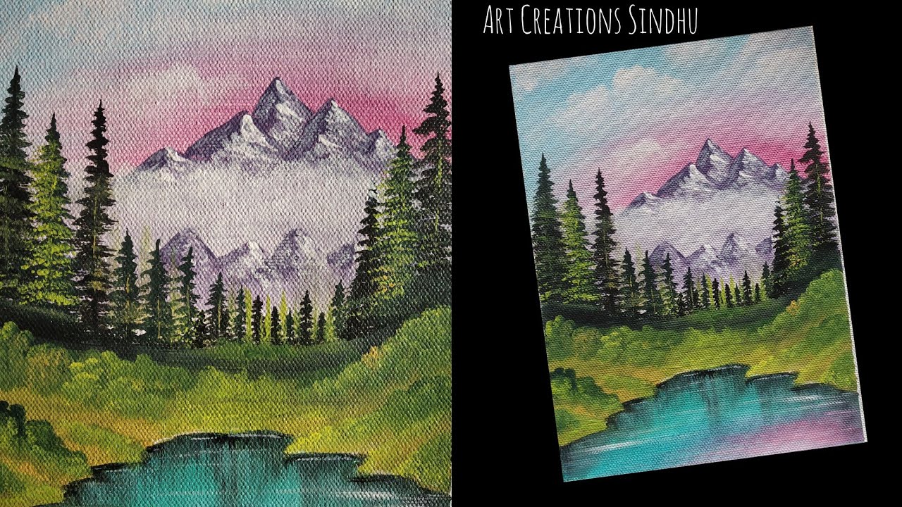 How to Paint Easy Mountain Landscape for Beginners/Mountain Lake/Nature ...