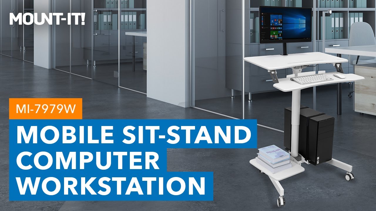 Mobile Sit-Stand Computer Workstation | MI-7979W - YouTube