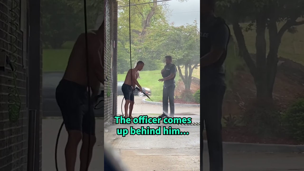 Policeman bathes a homeless man in the car wash 😨 - videoblogs.com