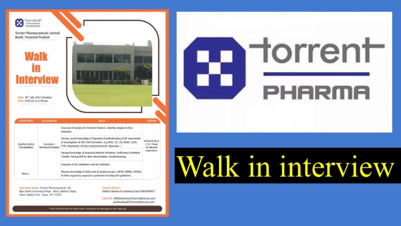 Torrent Pharmaceuticals Ltd walk in interview - YouTube