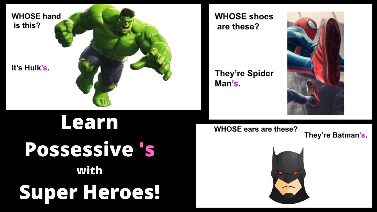 Learn the possessive 's + body parts with Super Heroes! - YouTube