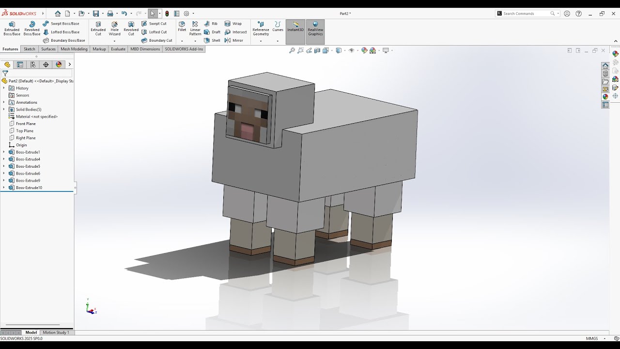 Making a minecraft sheep toy in solidworks - YouTube