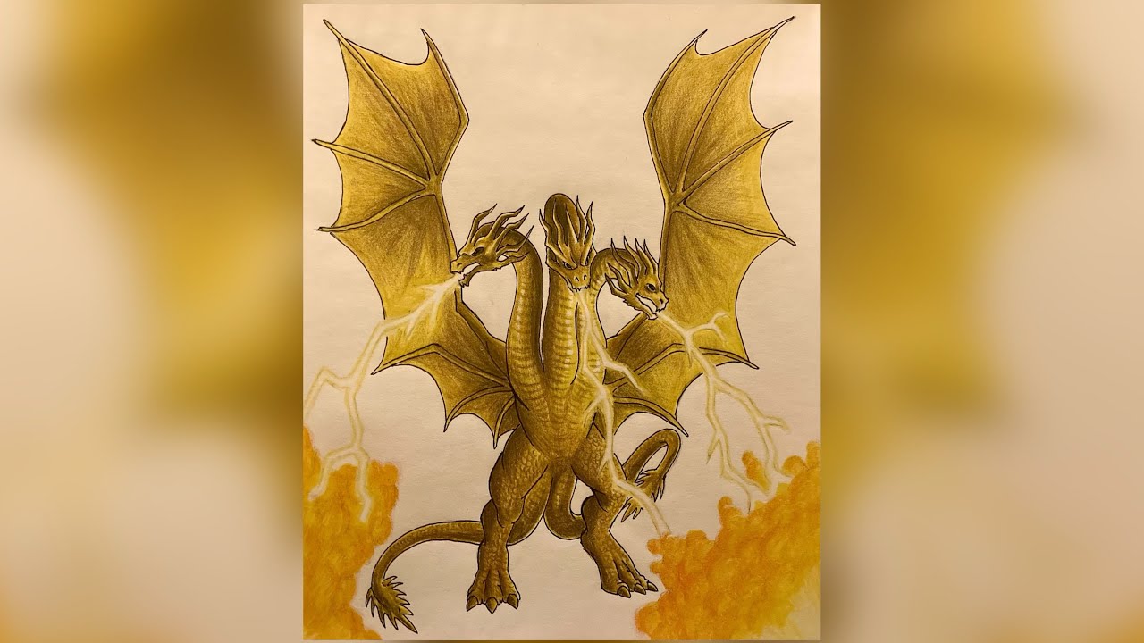 How to draw King Ghidorah (from Godzilla films) - YouTube