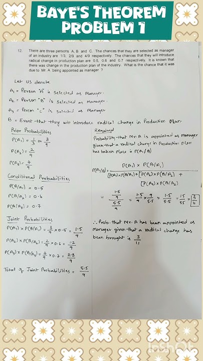 Baye's theorem problem 1 #bayestheorem #ytshort #bcom #simpleexplanation - YouTube