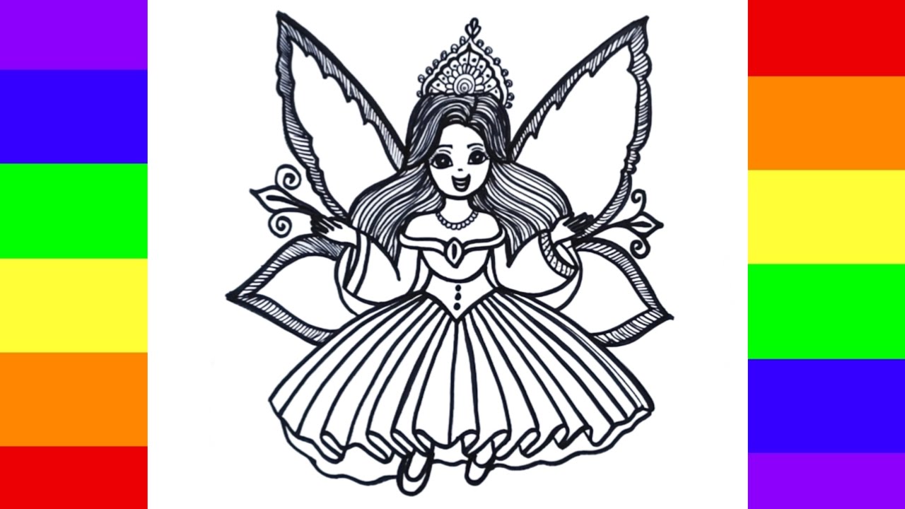 Fairy#1 with sharp coloring drawing for kids | How to make drawing of a ...