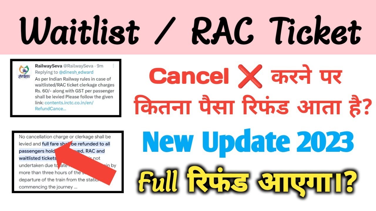 waiting ticket cancellation charges irctc 2023 l RAC l Tatkal waiting l ...