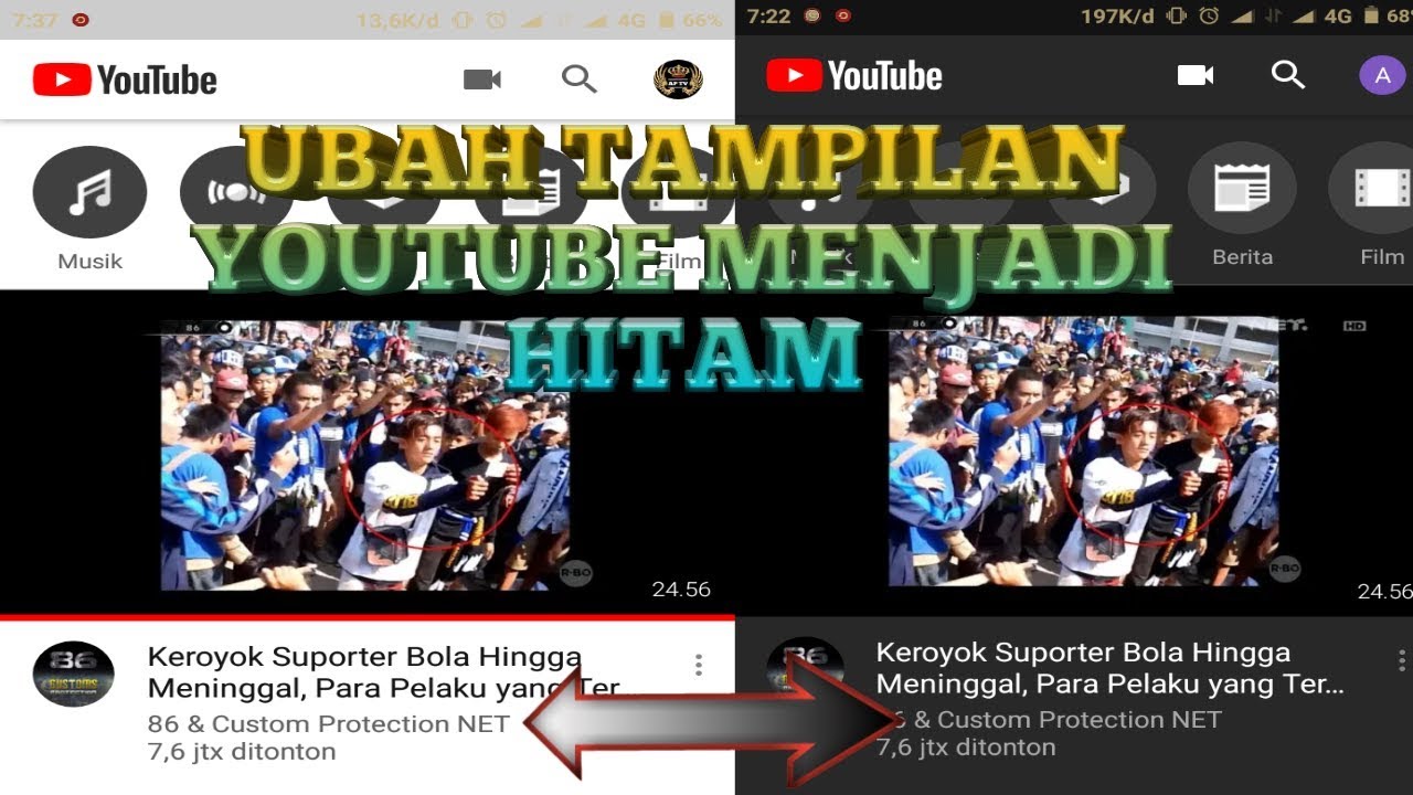 UBAH TAMPILAN YOUTUBE MENJADI HITAM/GELAP DI ANDROID..(TUTORIAL) (CARA ...
