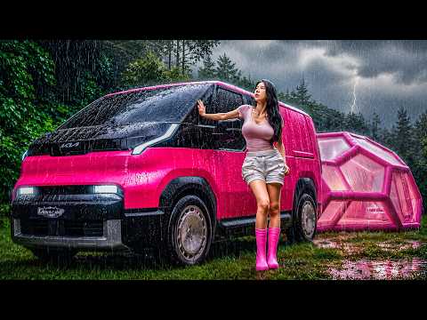 ☔️ YENİ PEMBE KIA PV5 İLE ŞİDDETLİ YAĞMURDA KAMP