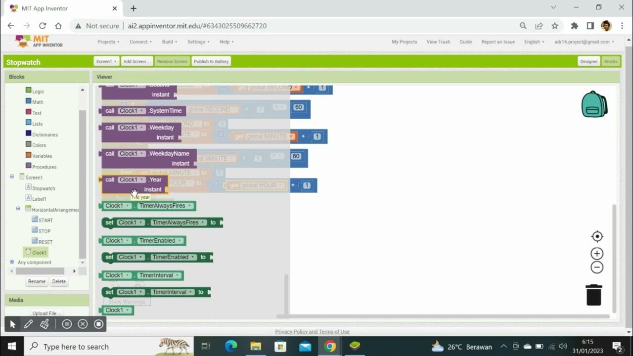 MIT APP INVENTOR 2. How to Make a Stopwatch (Android) - Cara Membuat Stopwatch (Android) - YouTube