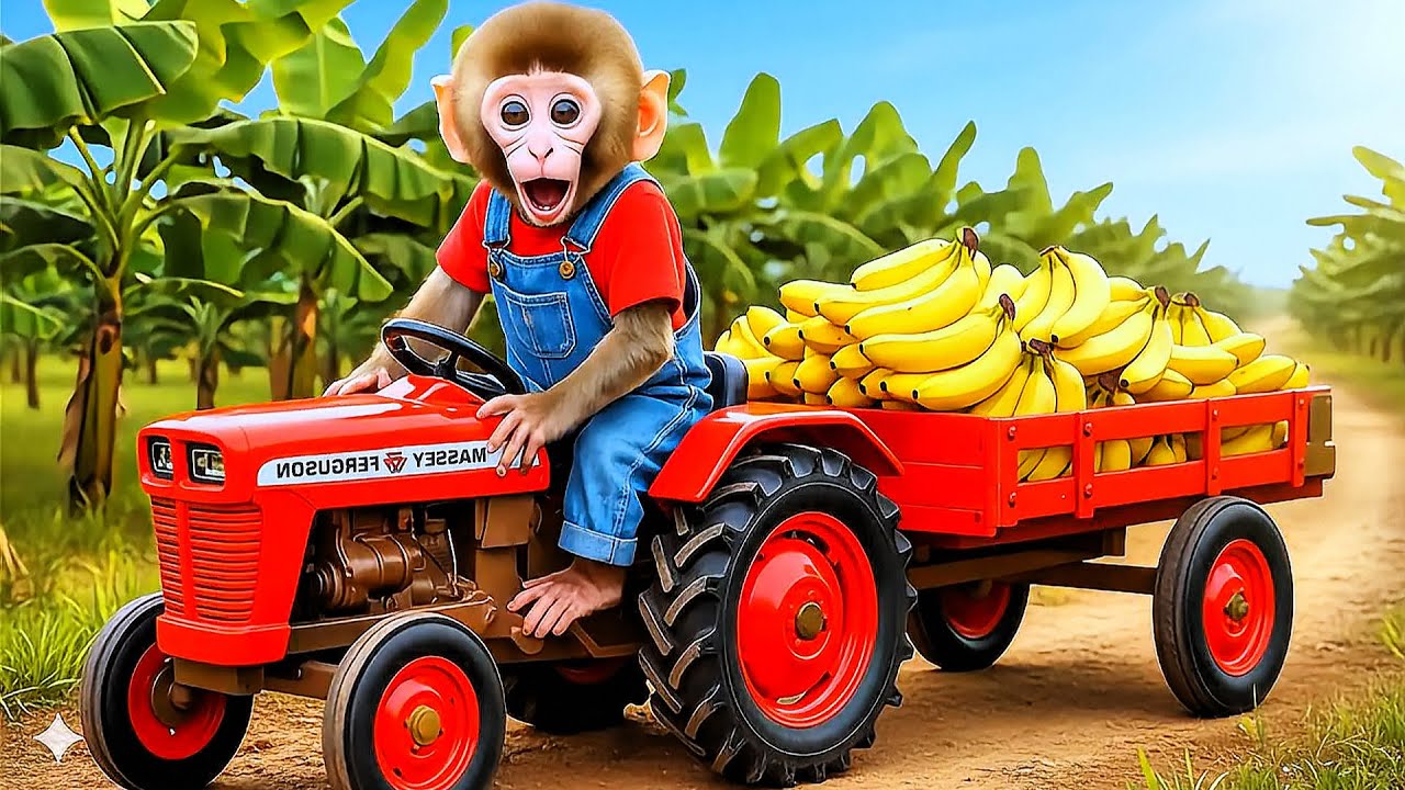 Monkey Farmer Drives Tractor To Bring Bananas From Forest To Barn- Monkey Farm Work | CoCo Farm ...