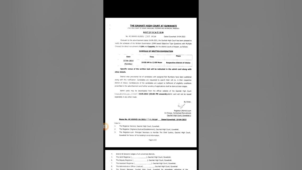 Gauhati High Court 237 LDA & Copyist Admit Card 2022 - YouTube