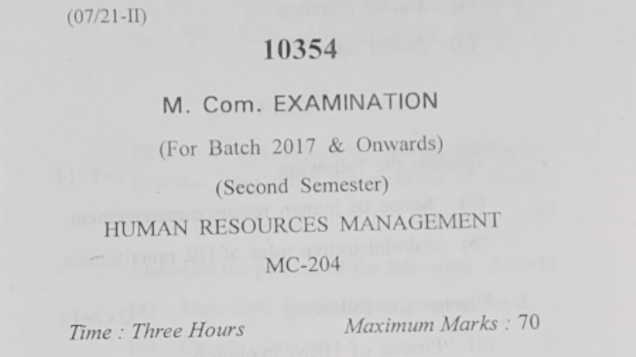 2021 | Human Resource Management (HRM) | M.Com 2nd Semester | CDLU ...