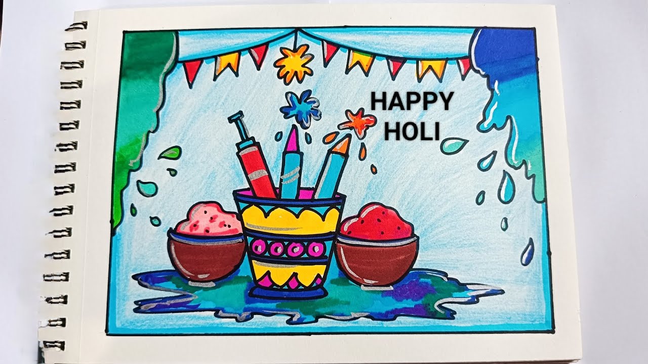 How to make a simple and beautiful Holi Drawing 🥰 #holidrawing ...