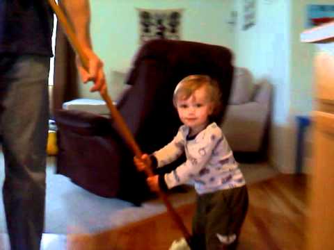 Jack Huxley goes riding on a mop - YouTube