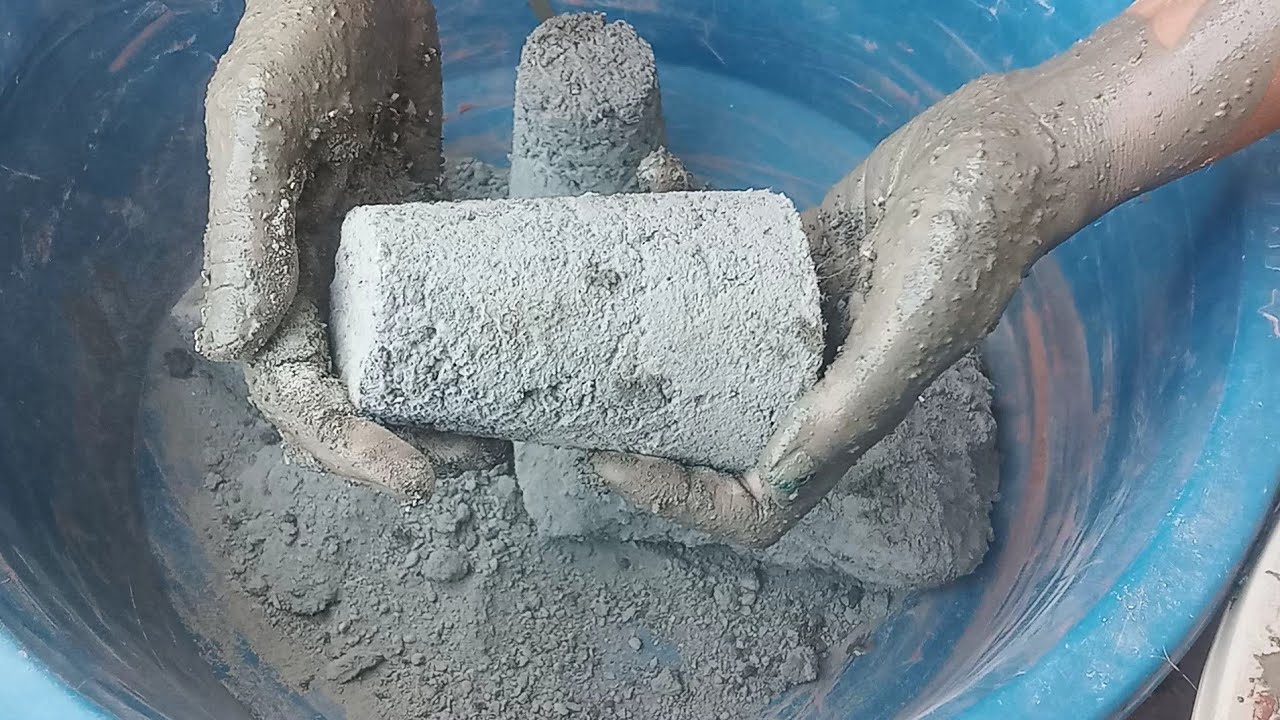 Crunchy Gritty Pure Cement | Dry crumbling+Pouring paste by messy hands ...