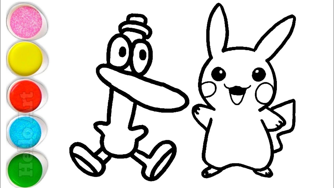 Beautiful Pikachu and Pato Drawing, Painting and Coloring For Kids and ...
