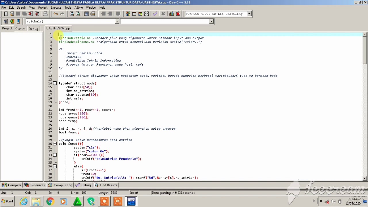 Program pemesanan pada kasir cafe(queue, sorting dan linear search) - YouTube