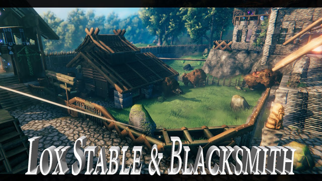 Valheim building Village Runeshell Part 5 Lox stable & Blacksmith Shop ...