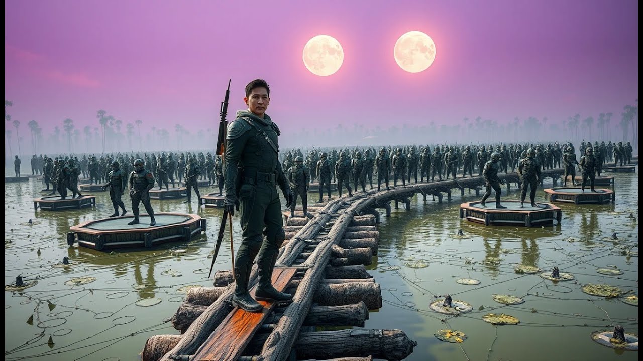 Alien Army Trapped in Swamp—Human Uses Logs to Build Floating Bridge ...