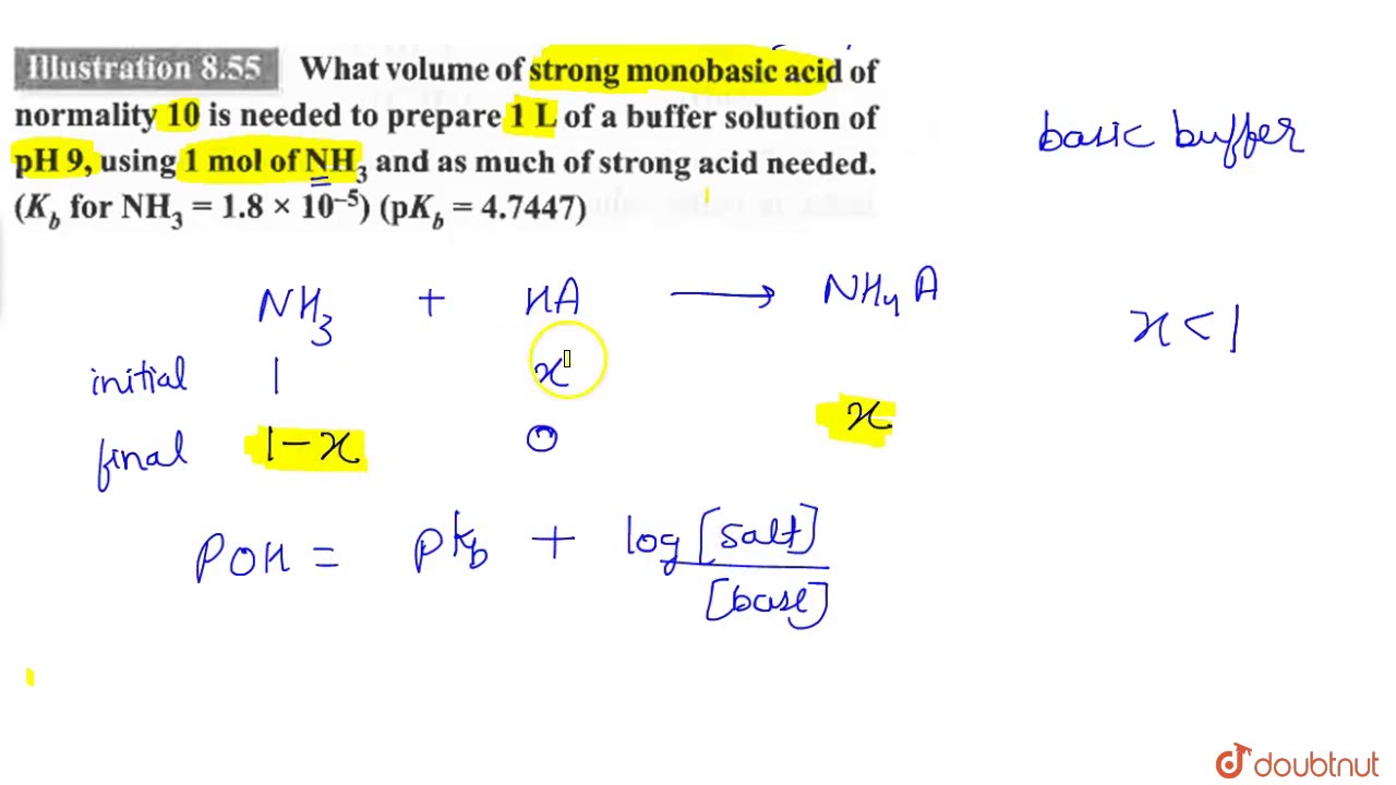 What volume of strong monobasic acid of normality `10` is needed to ...