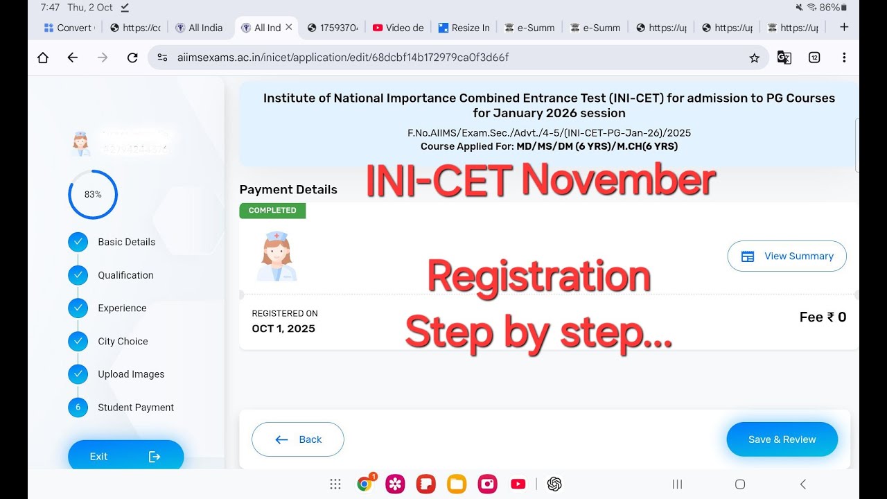 INI-CET November 2025 Registration OPEN 🚨 Step-by-Step Form Filling ...