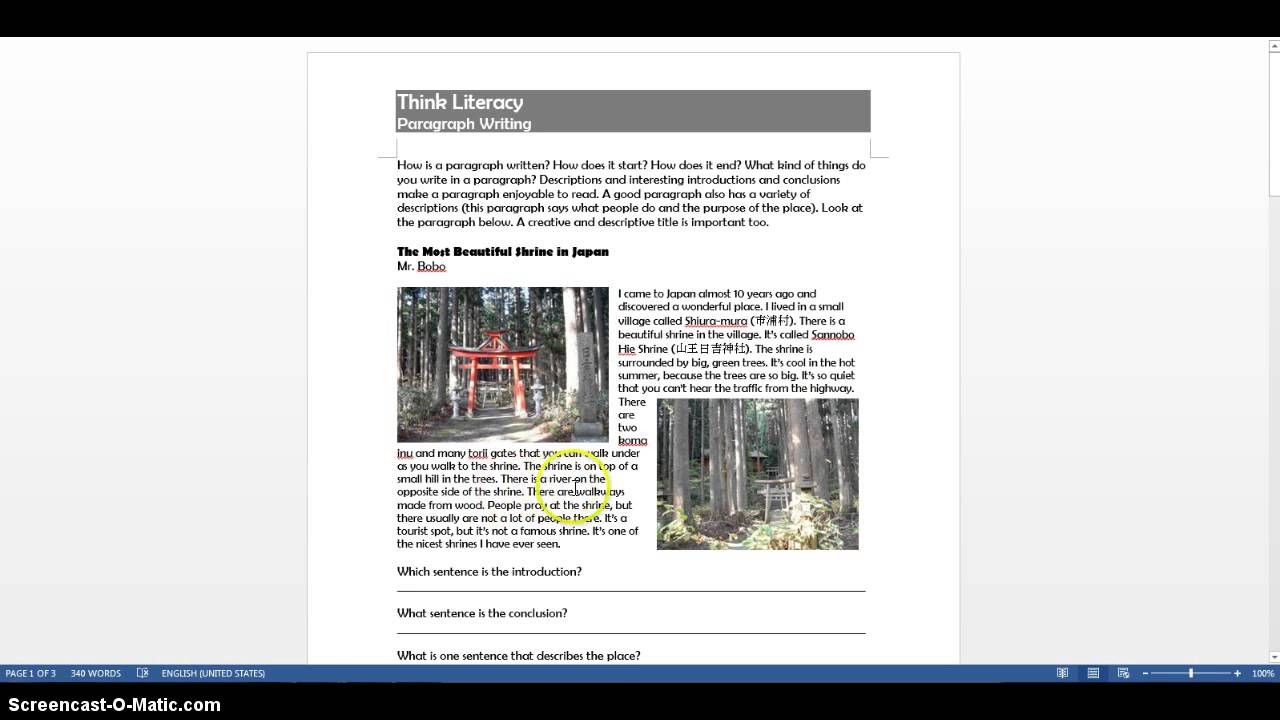 SSG Place - My Favourite Place Example Paragraph - YouTube