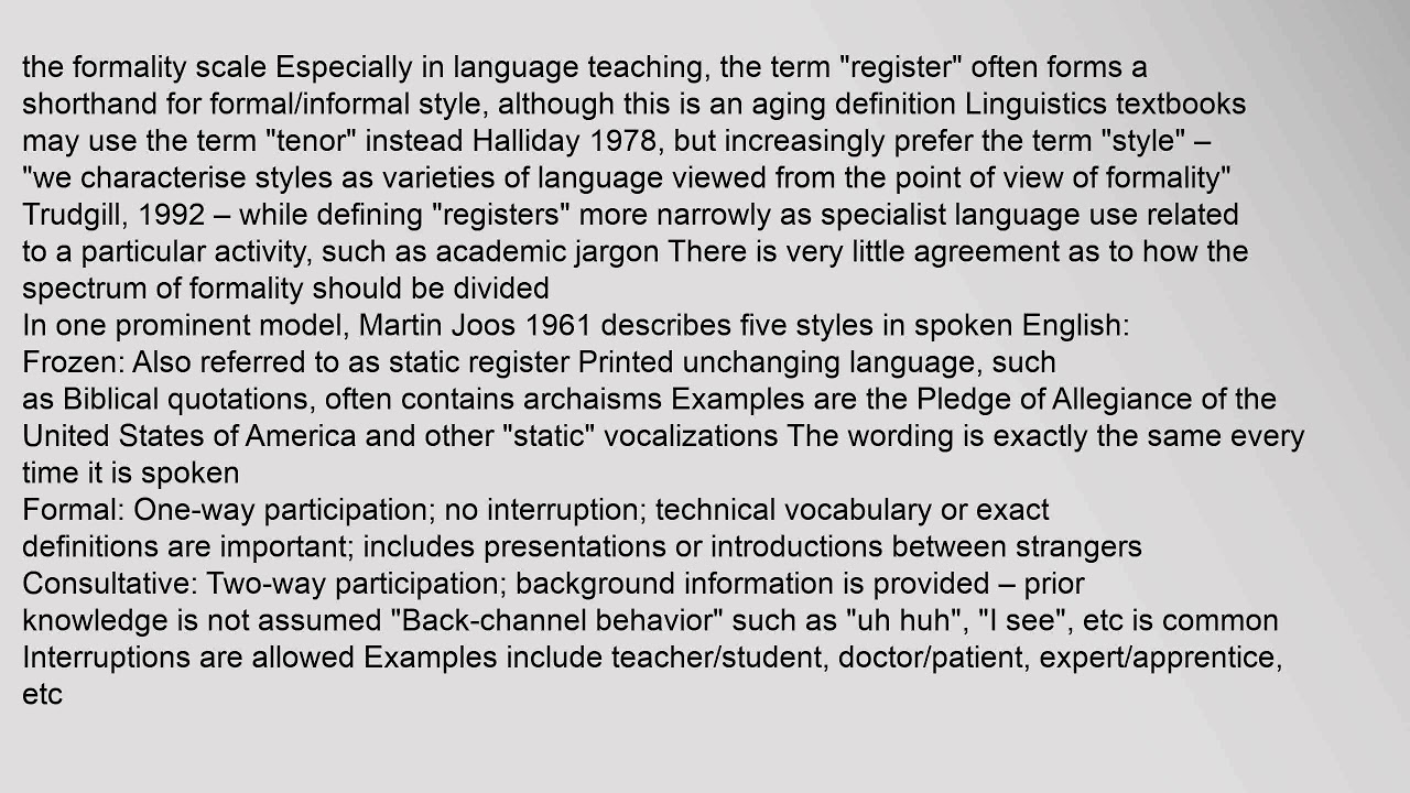 Register (sociolinguistics) - YouTube