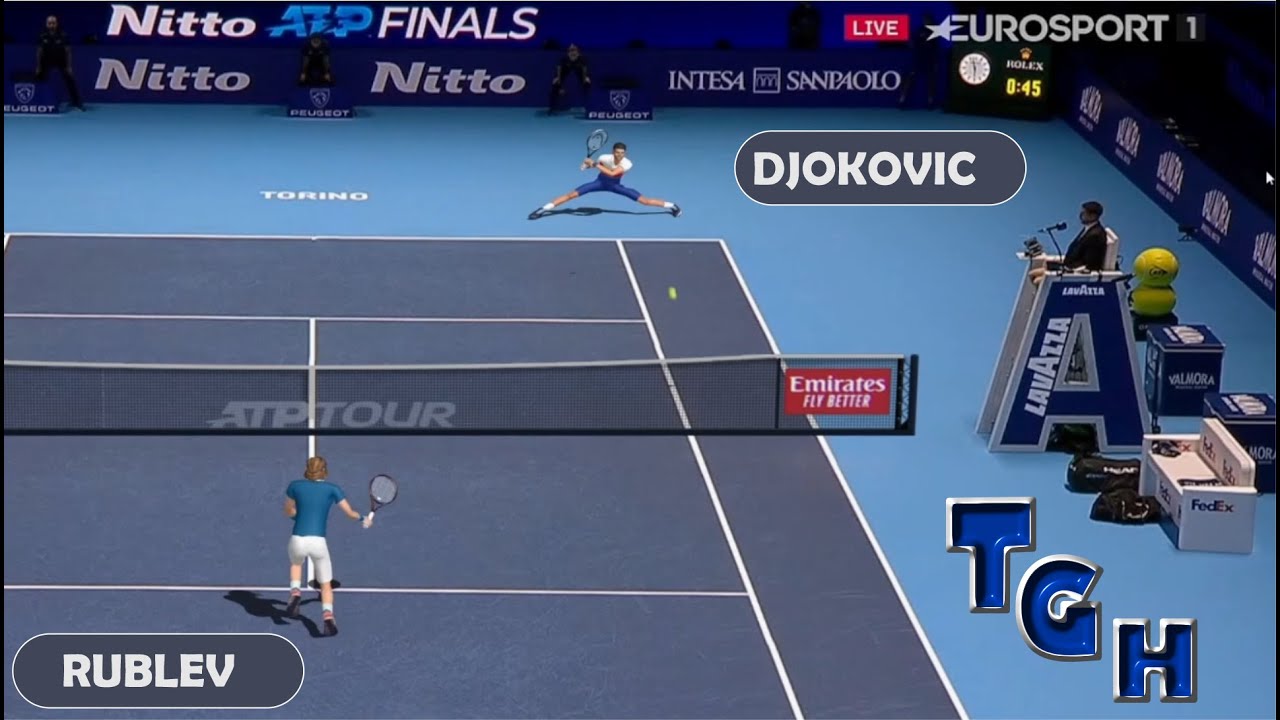 Djokovic sliding backhand passing shot winner | Tennis Elbow 2013 ...