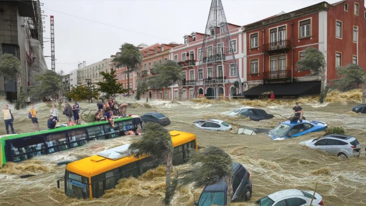 8 minutes ago in Lisbon, Portugal ! A storm and flood blast destroys ...