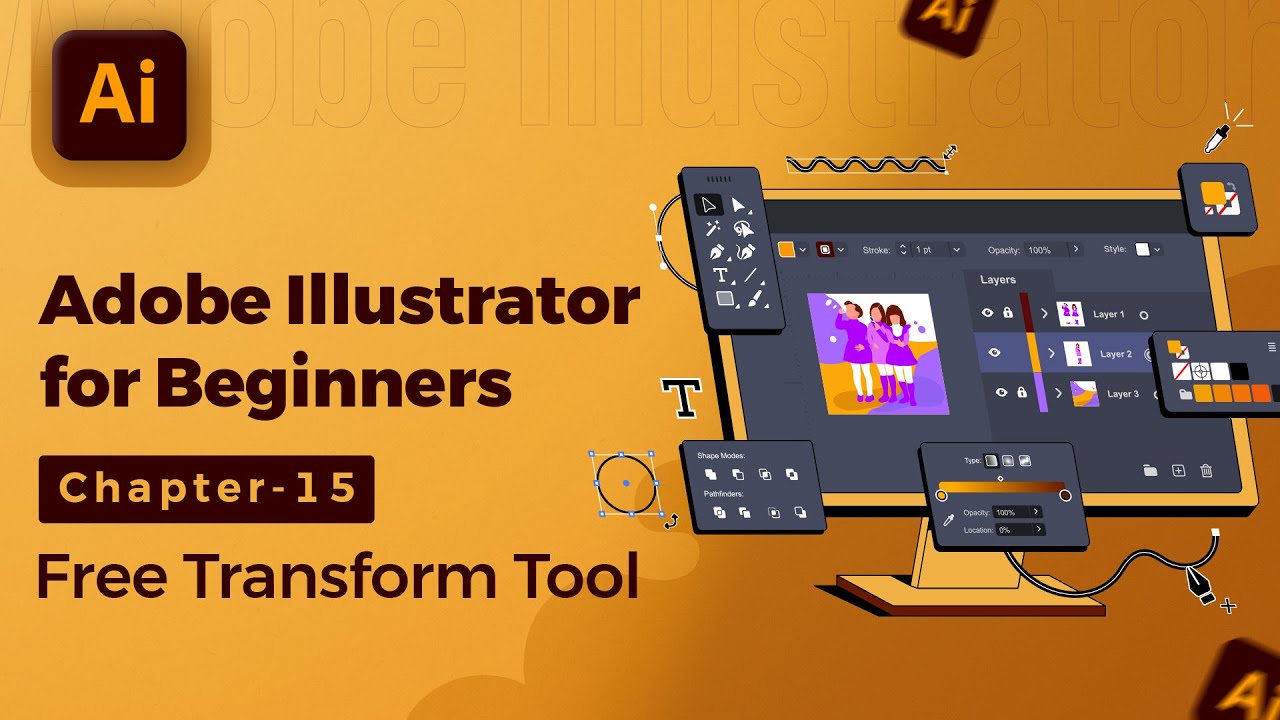 Adobe Illustrator Tutorial in Hindi/हिंदी - 15. Free Transform Tool, Puppet Wrap Tool # ...