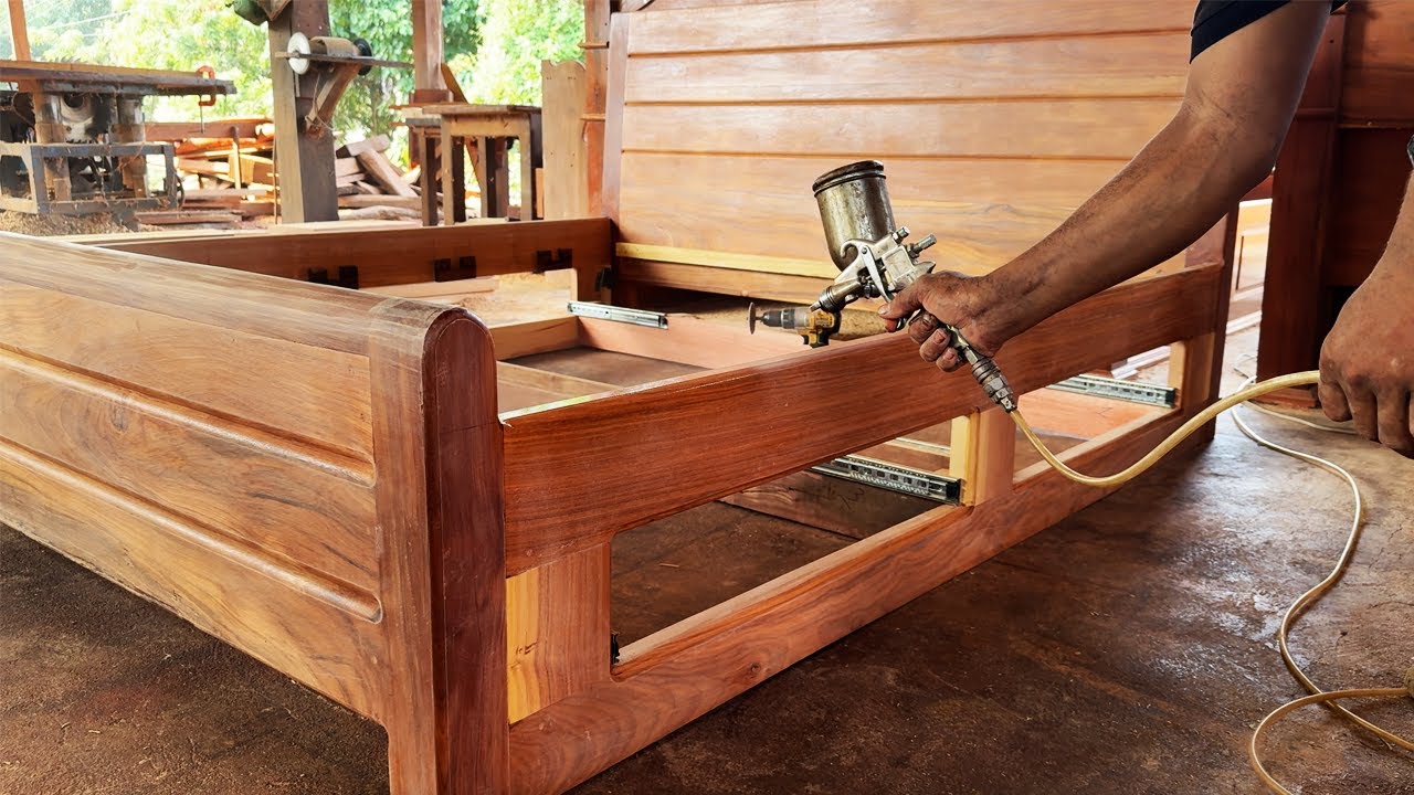 Some wood working techniques / how to build a wood bed / Paint Spraying ...
