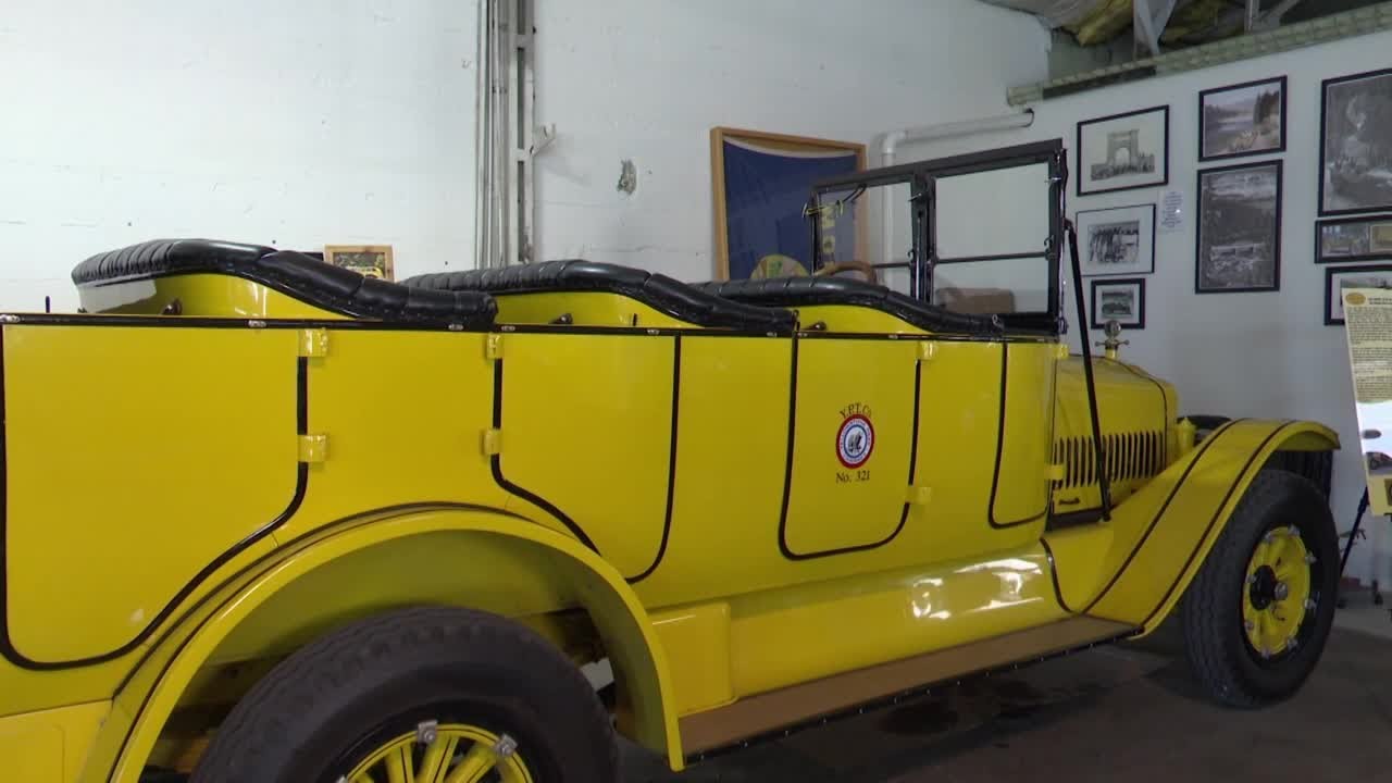 Historic Yellowstone Park buses on tour in Red Lodge - YouTube