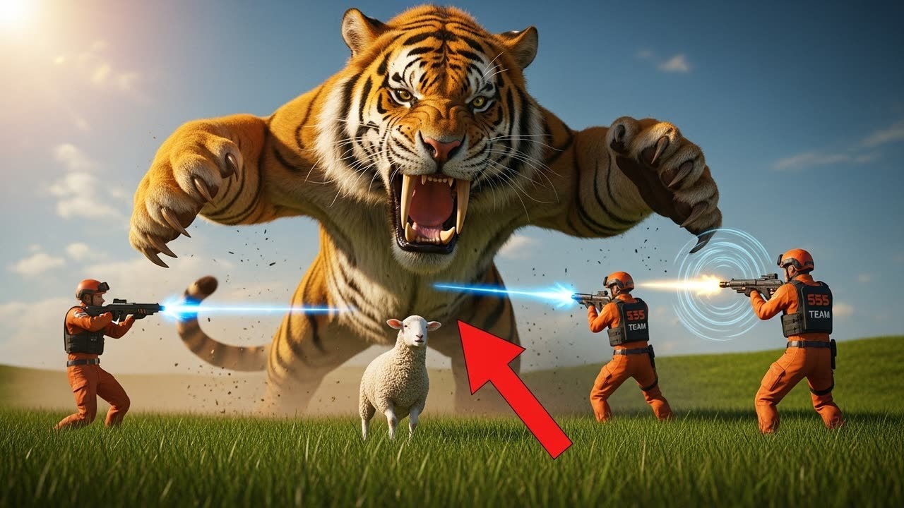 1 191 Rescue Team 555 Subdues Giant Tiger to Save Helpless Sheep - YouTube