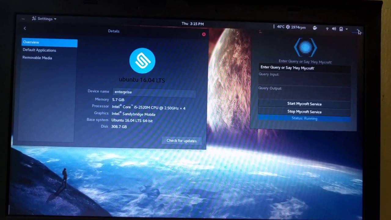 Mycroft AI running on Ubuntu GNOME 16.04 - YouTube