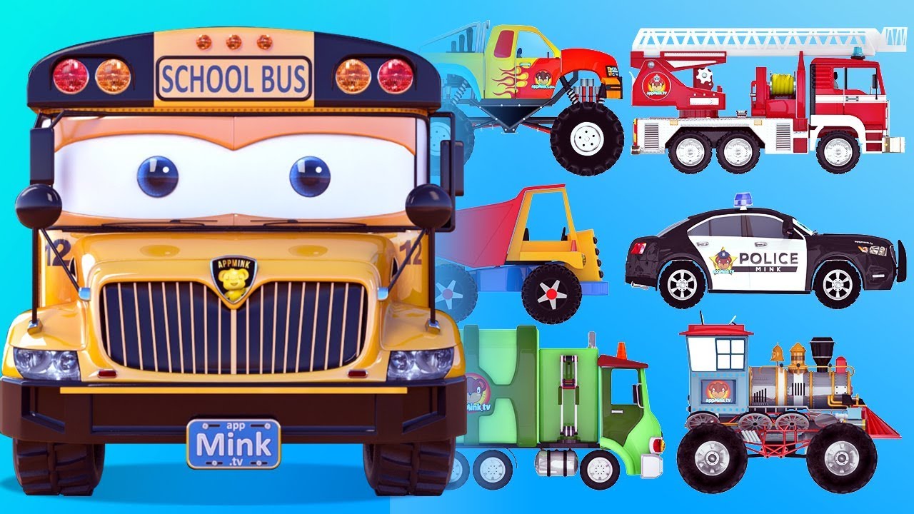 appMink School Bus | Police Car Fire Rescue | Monster Truck Steam Train ...