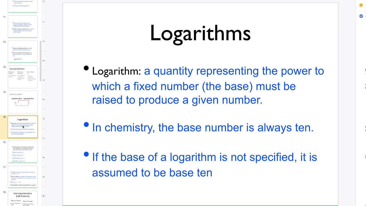 Chem 20 6.1.3 Logarithms in Chemistry - YouTube