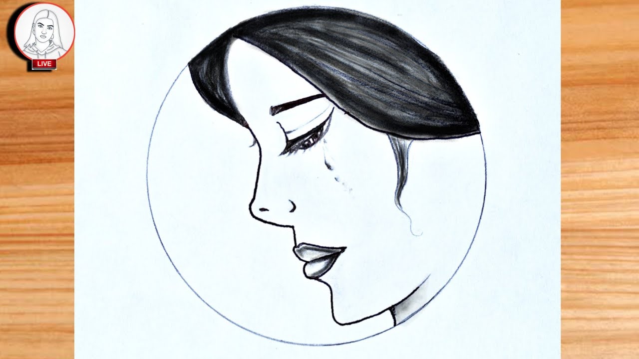 Pencil drawings in circle, crying girl drawing - YouTube