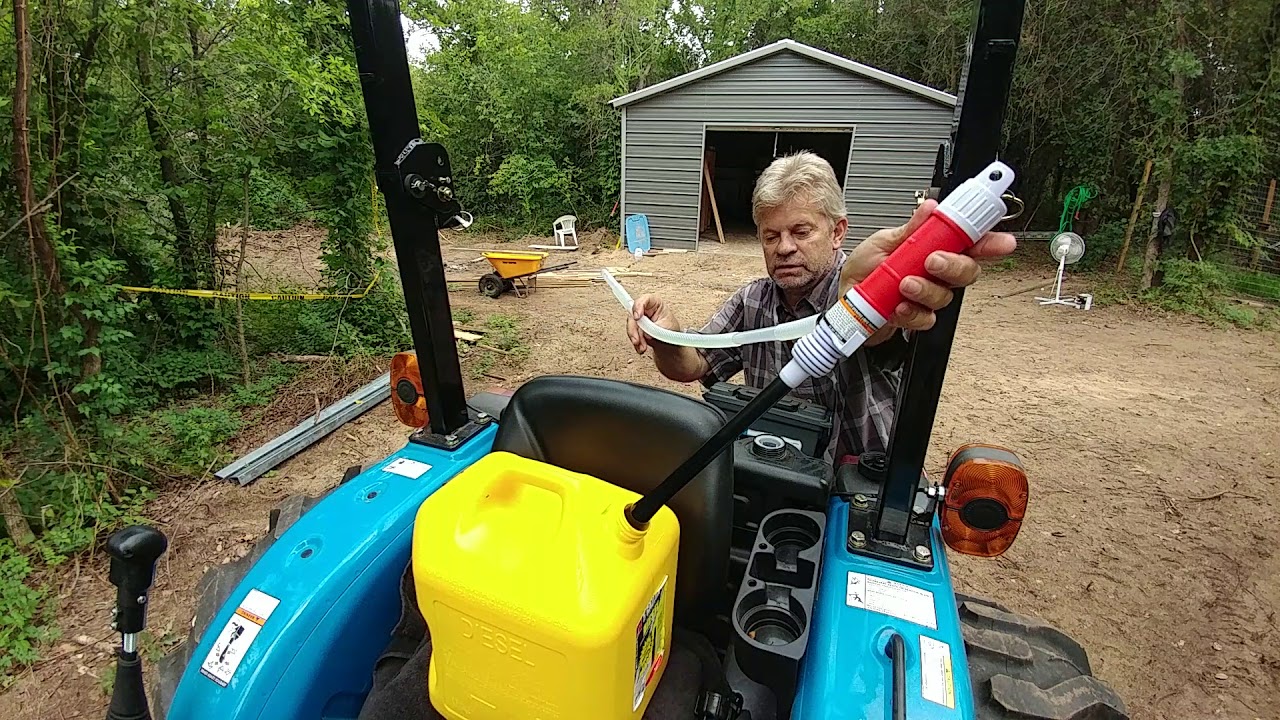 Easy way to fill tractor with gas using battery powered pump - YouTube