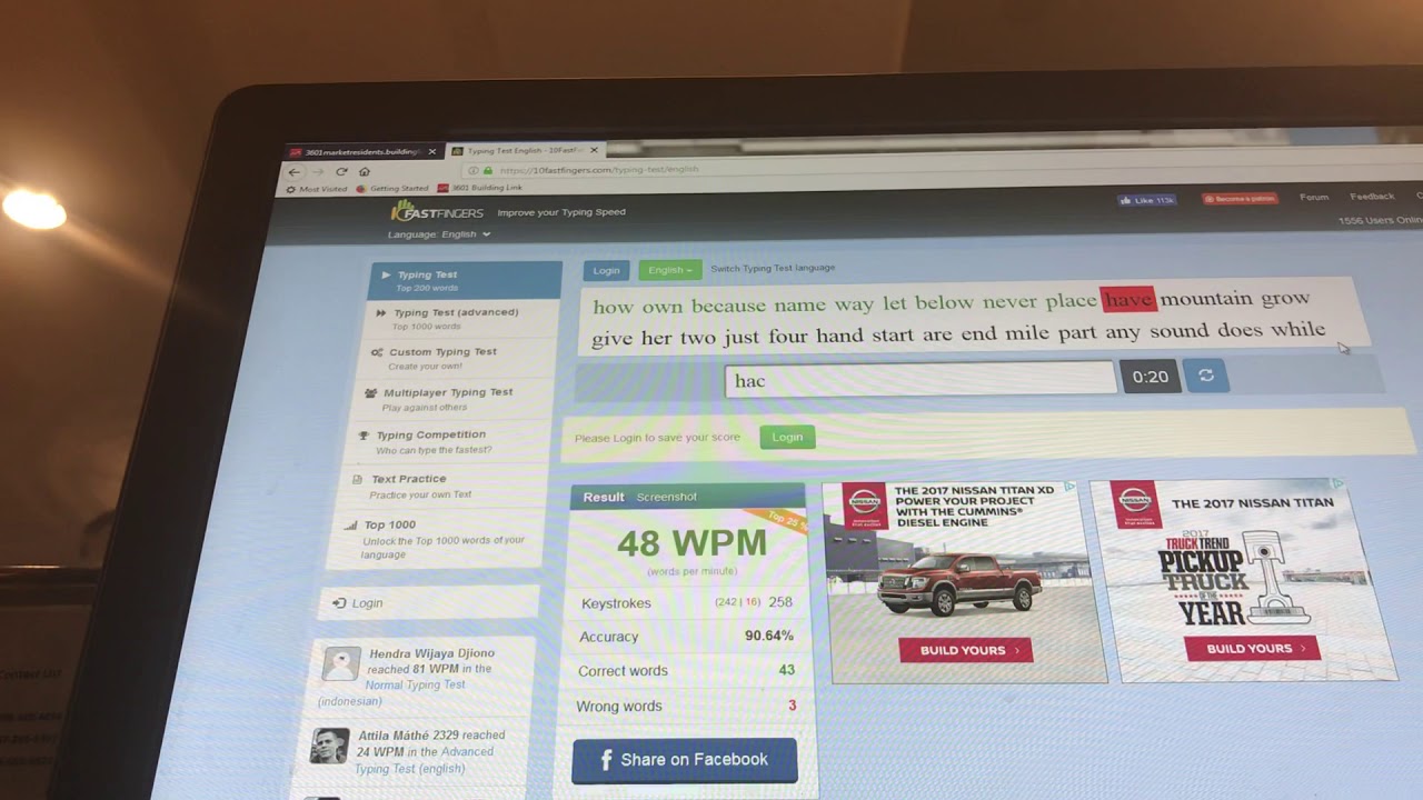Practicing typing on 10fastfingers.com - YouTube