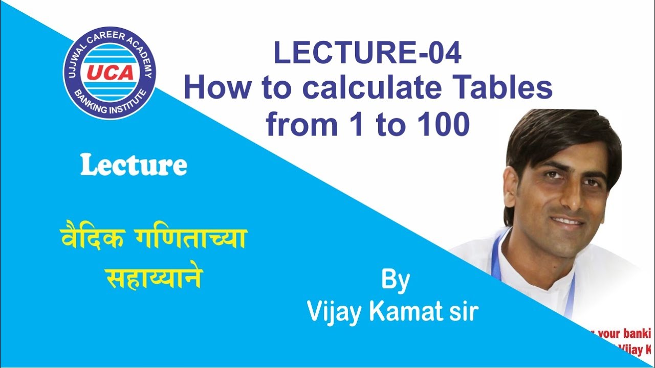 LECTURE 04 TABLES How To Calculate Tables From Vijay Kamat Sir LECTURE 04 TABLES How To Calculate Tables From Vijay Kamat Sir