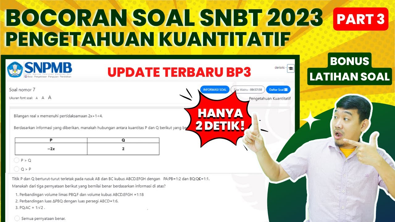 BOCORAN SOAL UTBK SNBT 2023 PENGETAHUAN KUANTITATIF PART 3 | RESMI DARI SNPMB BP3 - YouTube