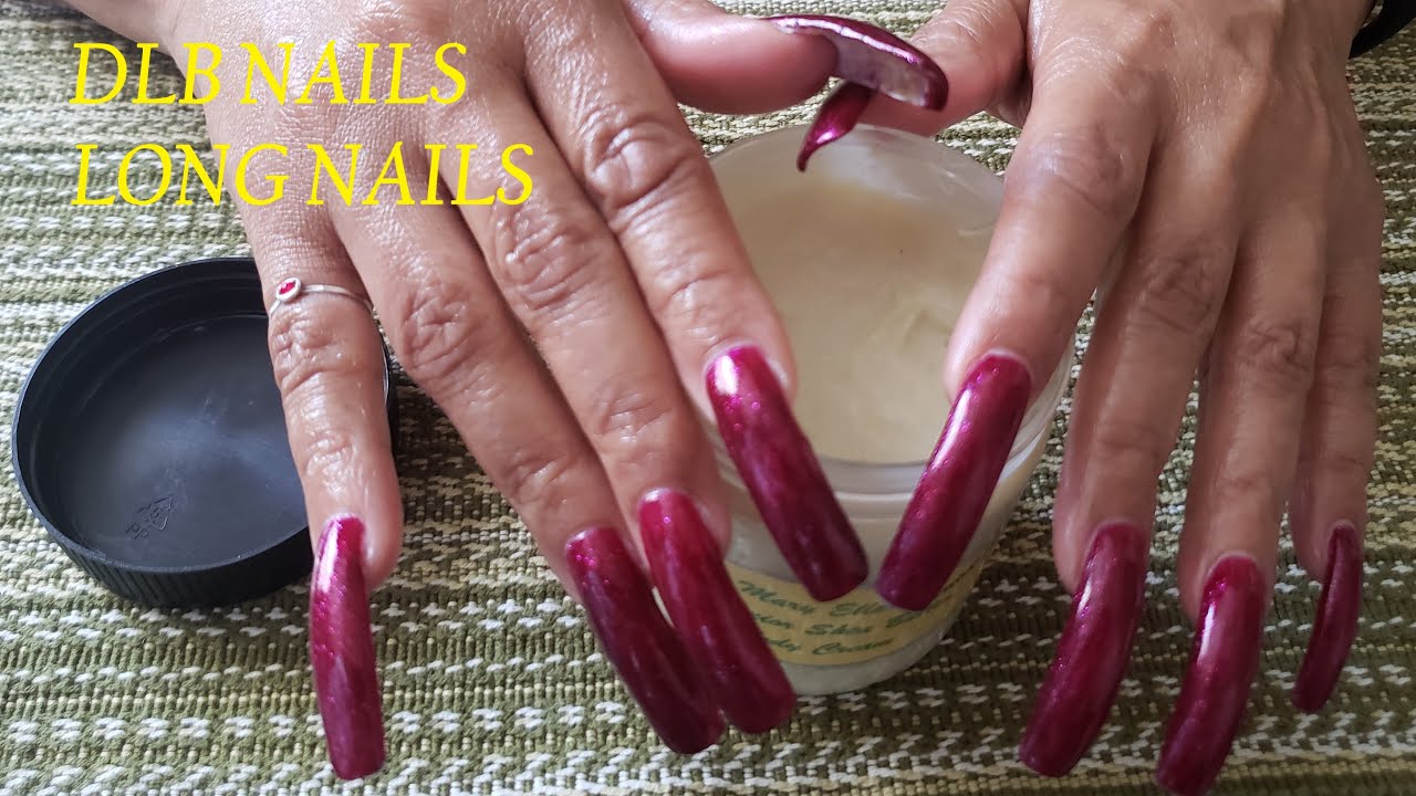 DLB NAILS - LONG NAILS - ASMR - Moisturizing Hands with Burgundy Long ...
