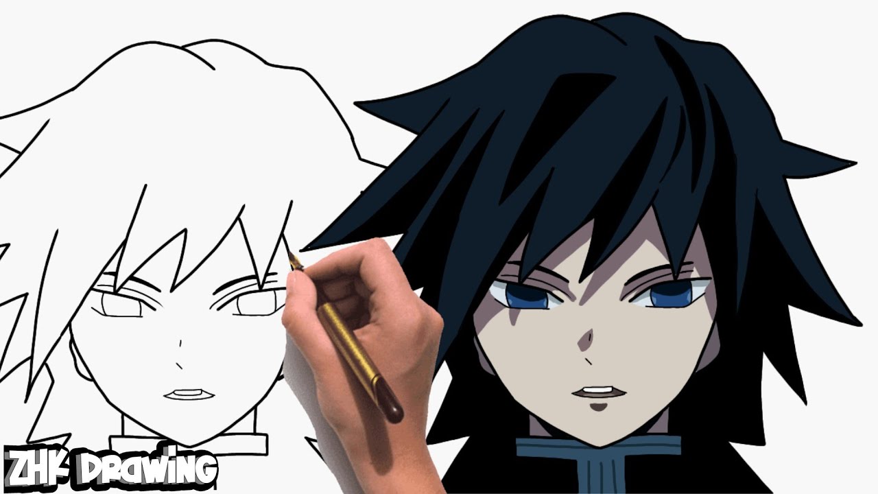 demon slayer drawing | how to draw giyuu tomioka easy step by step for ...