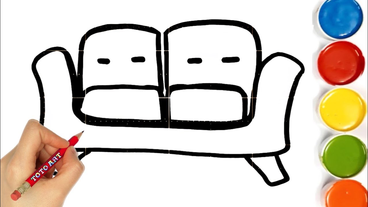 How to draw Sofa -Colouring for Kids & Toddlers |Draw, Paint and Learn ...