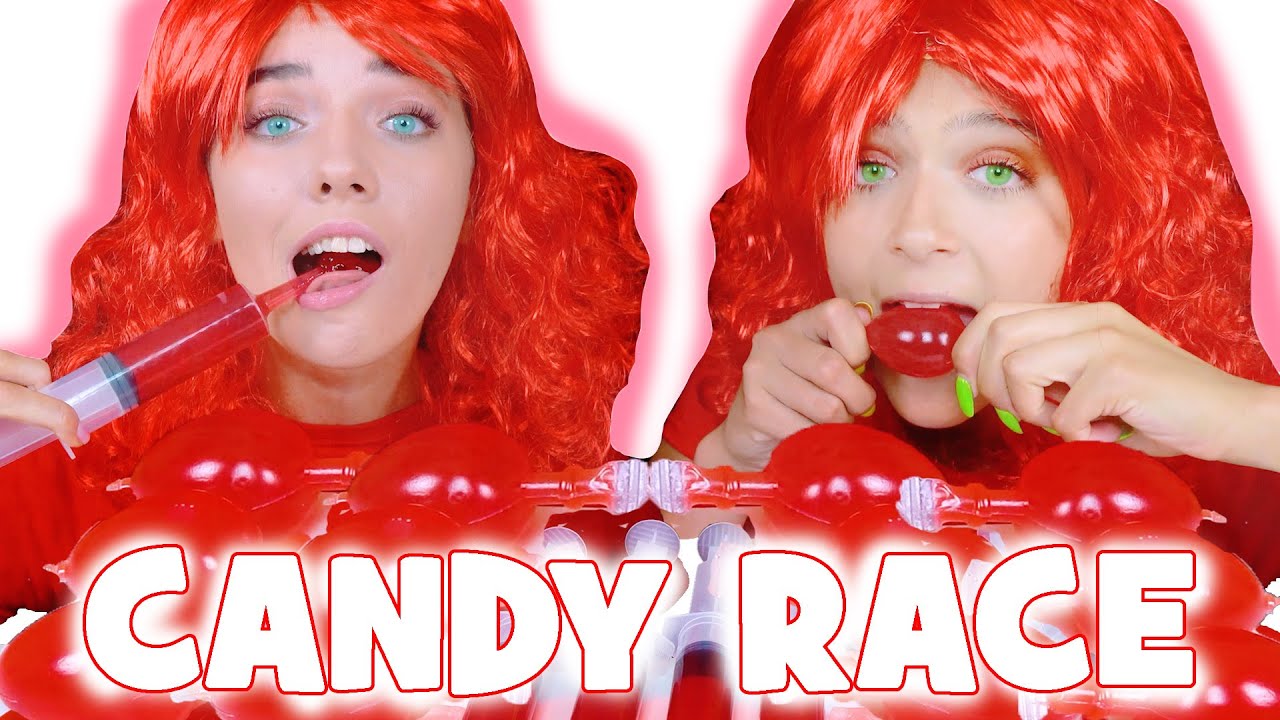 ASMR Eating Only One Colot Food Red Candy Race | Jelly Fruits, Wax ...