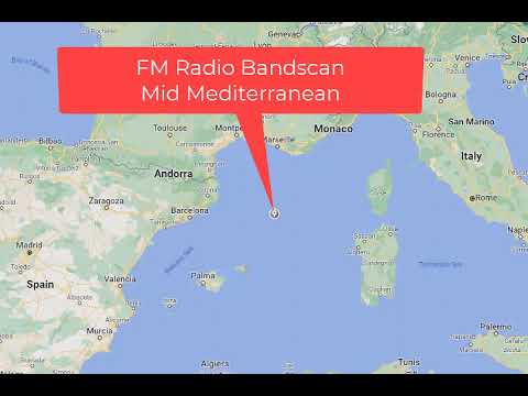 FM radio bandscan - middle of the Mediterranean. Stations from Spain, Italy, France, Northern Africa