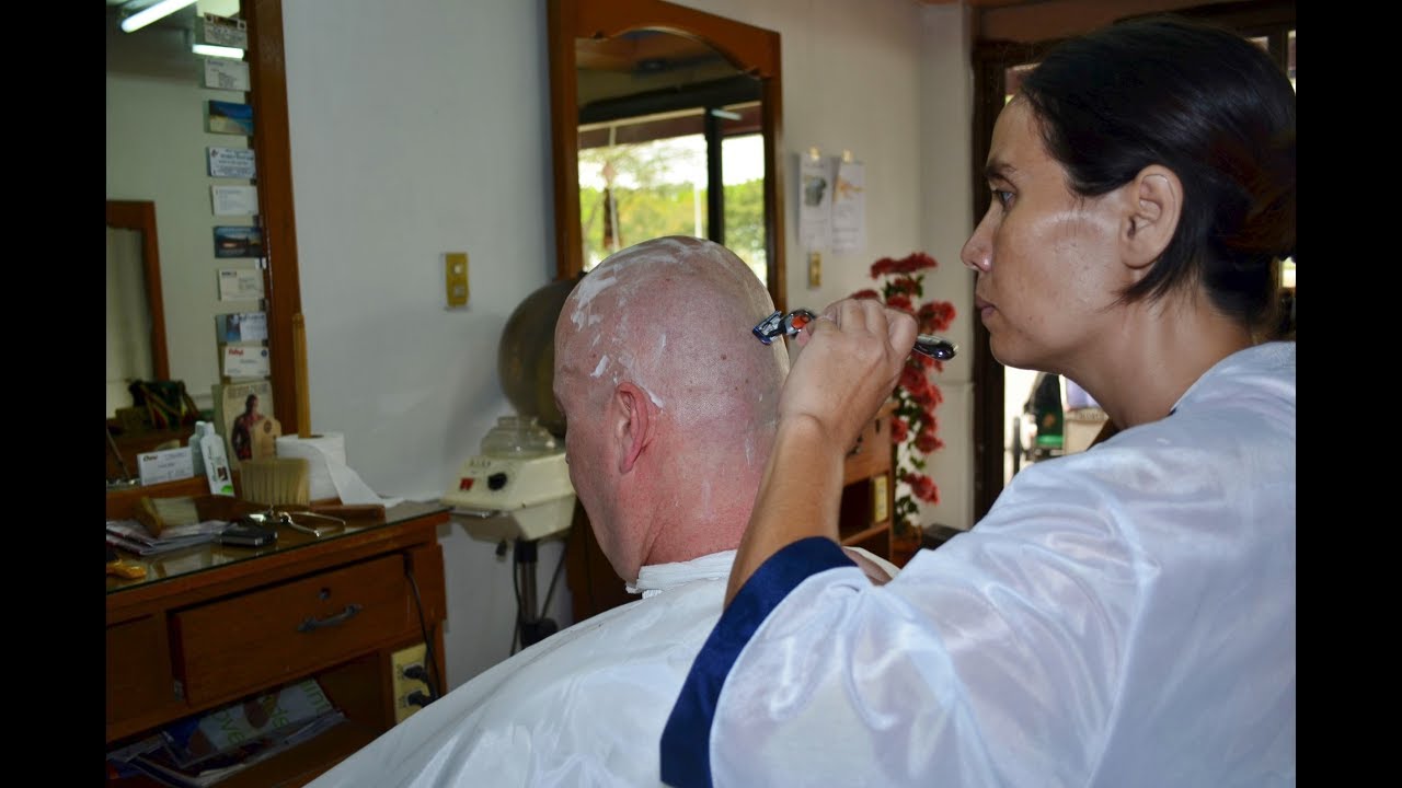 Barbershop lady headshave - YouTube